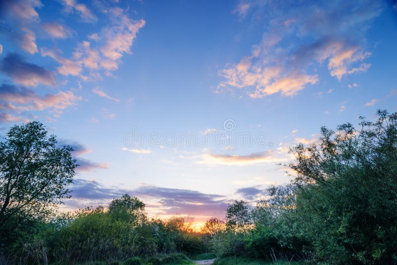 Beautiful Sunset Above Rural Lane. Square Composition Stock Image ...
