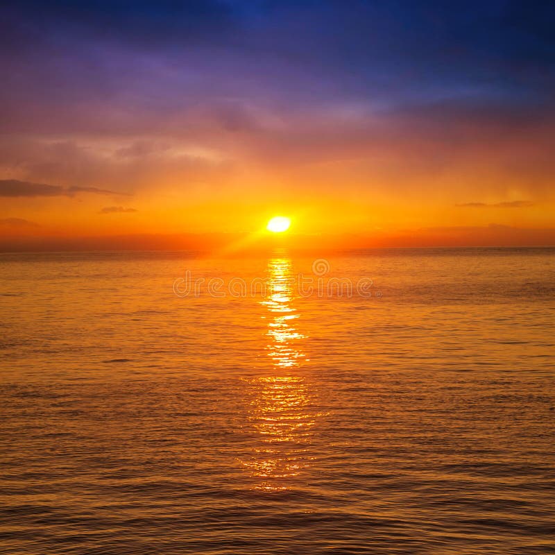 Relaxing and Calm Sea View. Open Ocean Water and Sunset Sky. Tranquil ...