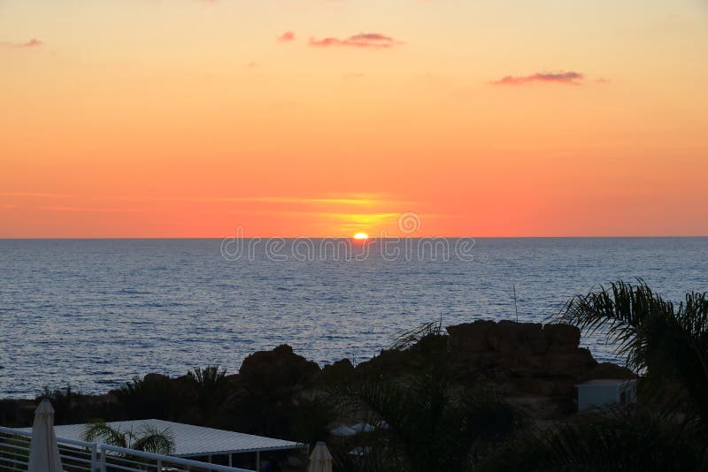 Beautiful Sunset Above the Sea in Paphos, Cyprus Stock Image - Image of ...