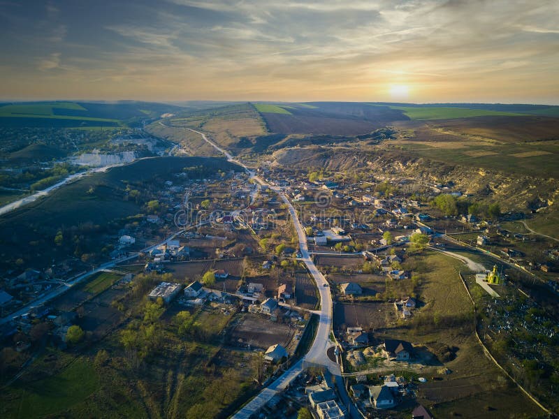 Beautiful Sunset Above the Small Village Stock Photo - Image of garage ...