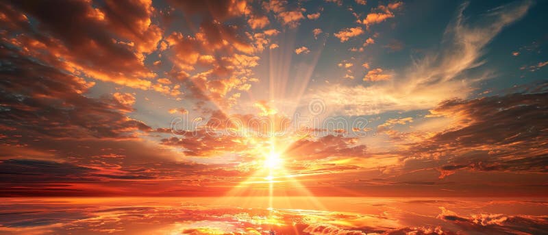 A Beautiful Sunset with an Abstract Sun with Rays Stock Photo - Image ...