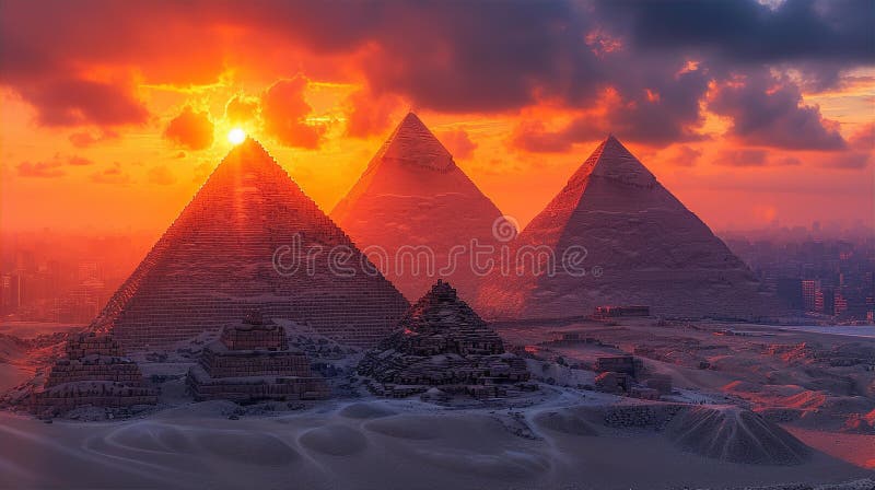 Beautiful Sunset in African Desert Over the Egyptian Pyramids Stock ...