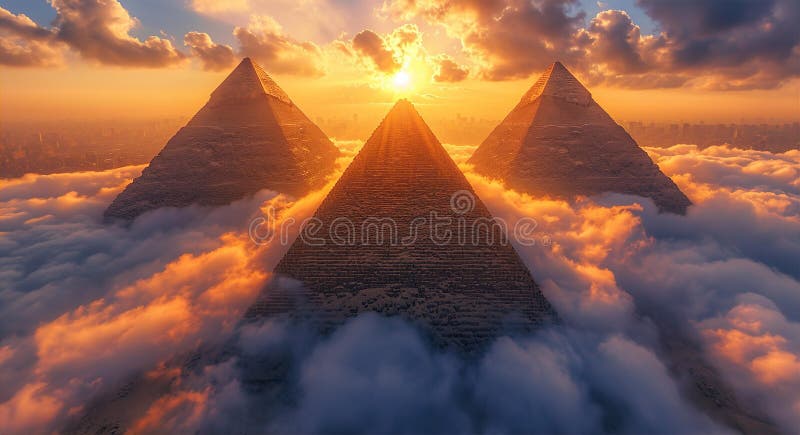 Beautiful Sunset in African Desert Over the Egyptian Pyramids Stock ...