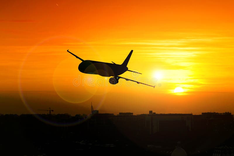 Beautiful Sunset with Airplane Stock Image - Image of cloud, beautiful ...