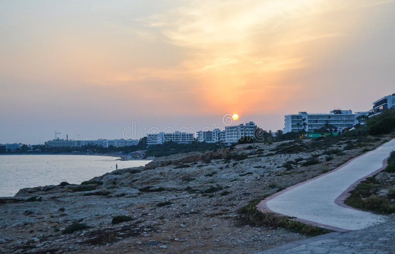 Beautiful Sunset, Ayia Napa, Cyprus Stock Image - Image of coconut ...