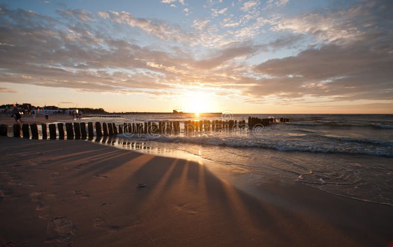 Beautiful Sunset At Baltic Beach In Poland Stock Image - Image of ...