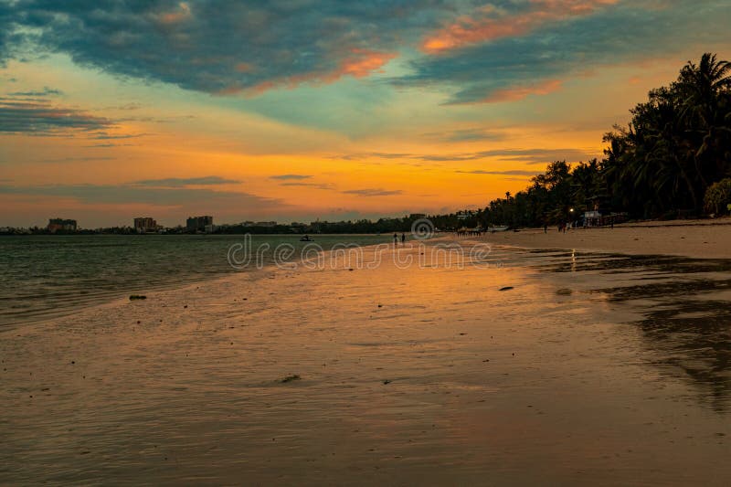 Beautiful Sunset at Bamburi Beach in Mombasa, Kenya Stock Image - Image ...