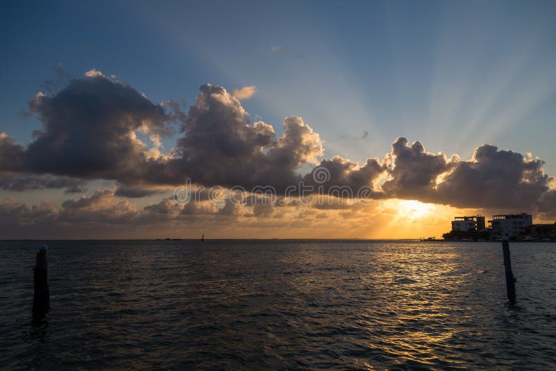 Beautiful Sunset in the Beach in Cancun Mexico Stock Photo - Image of ...