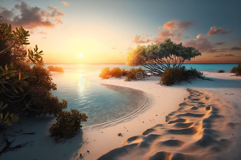 Beautiful Sunset on the Beach. 3d Rendering, 3d Illustration Stock ...