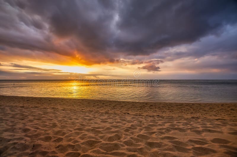 Beautiful Cloudy Sunset at the Beach of Mauritius. Stock Image - Image ...