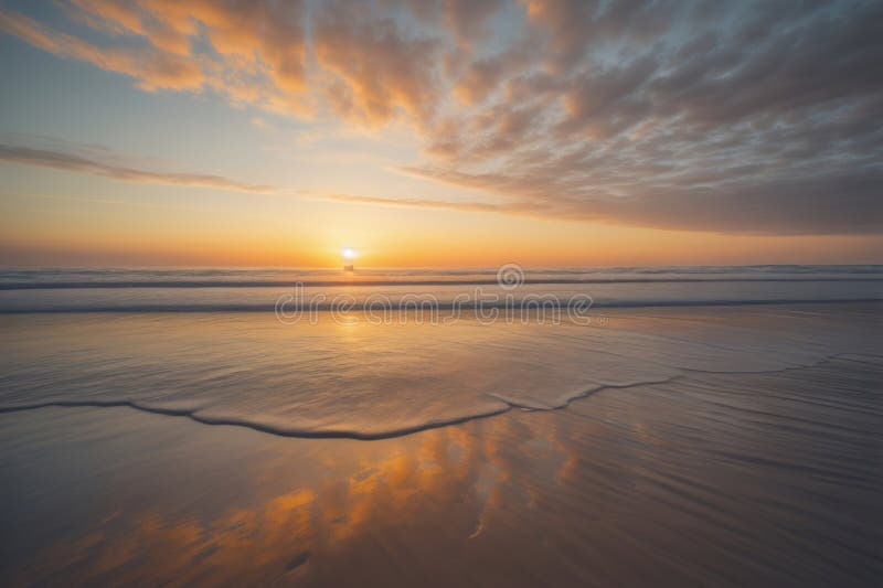 Beautiful Sunset on the Beach with Reflection in the Water. Long ...