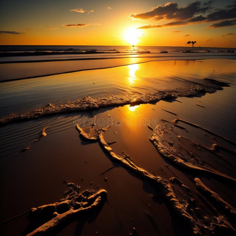 Beautiful Sunset on the Beach with Reflection in the Water. Beautiful ...