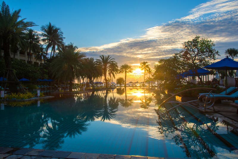 Beautiful Sunset at a Beach Resort in Tropics Stock Image - Image of ...