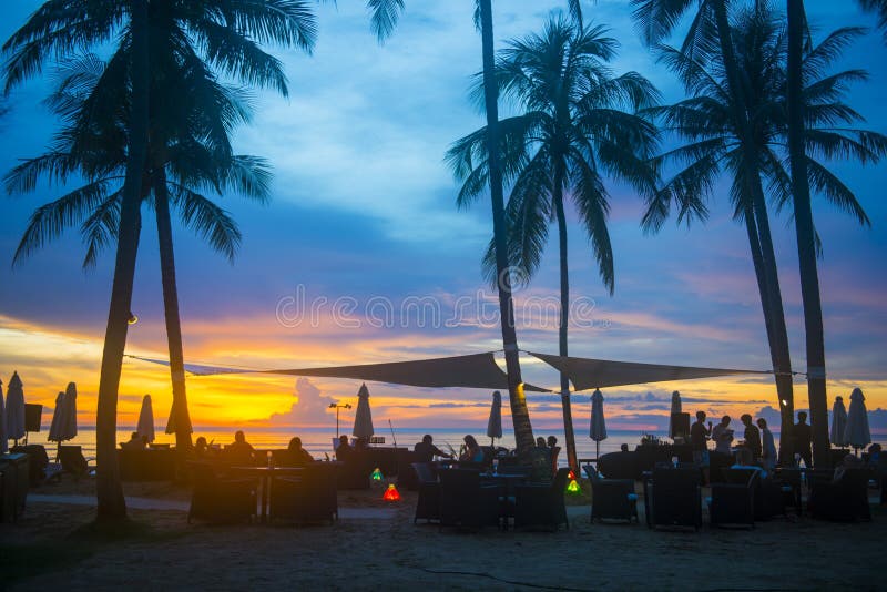 Beautiful Sunset and Beach Restaurant Editorial Stock Photo - Image of ...