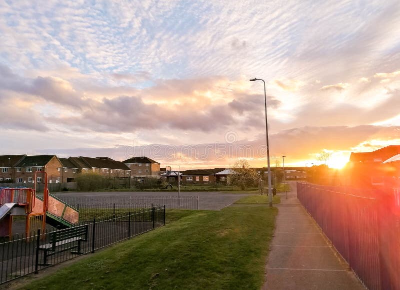 Primary School Sunset stock photo. Image of evening - 183786092