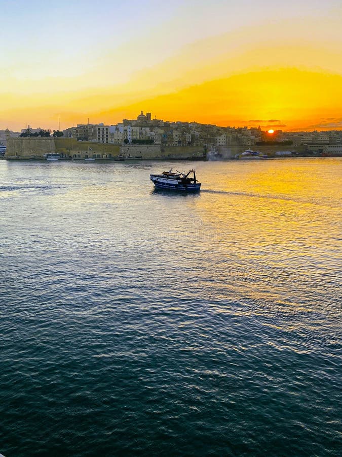 Beautiful Sunset Behind the Skyline in Valletta, Malta Stock Image ...