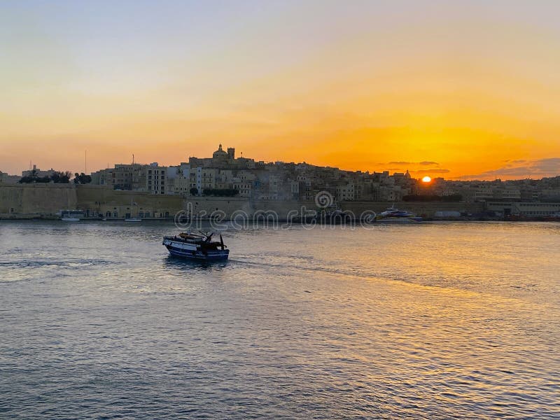 Beautiful Sunset Behind the Skyline in Valletta, Malta Stock Photo ...