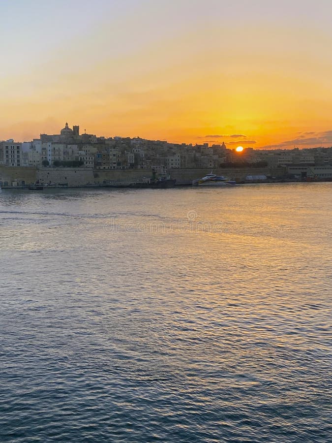 Beautiful Sunset Behind the Skyline in Valletta, Malta Stock Image ...
