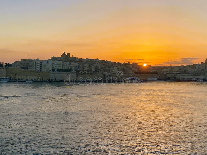 Beautiful Sunset Behind the Skyline in Valletta, Malta Stock Photo ...