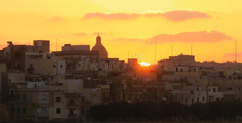 Beautiful Sunset Behind the Skyline in Valletta, Malta Stock Image ...