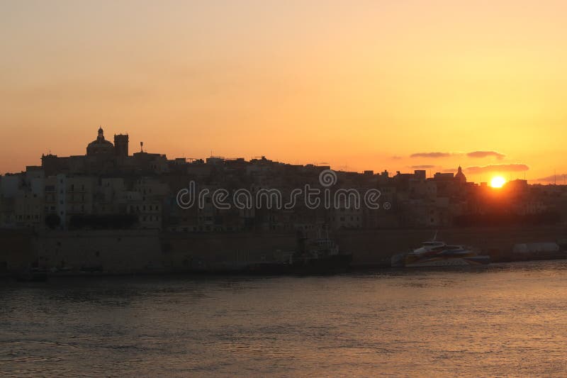 Beautiful Sunset Behind the Skyline in Valletta, Malta Stock Image ...