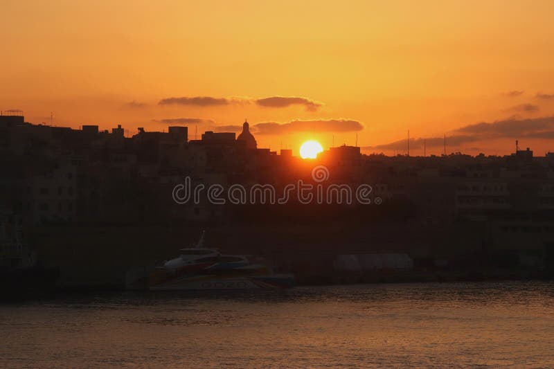 Beautiful Sunset Behind the Skyline in Valletta, Malta Stock Image ...