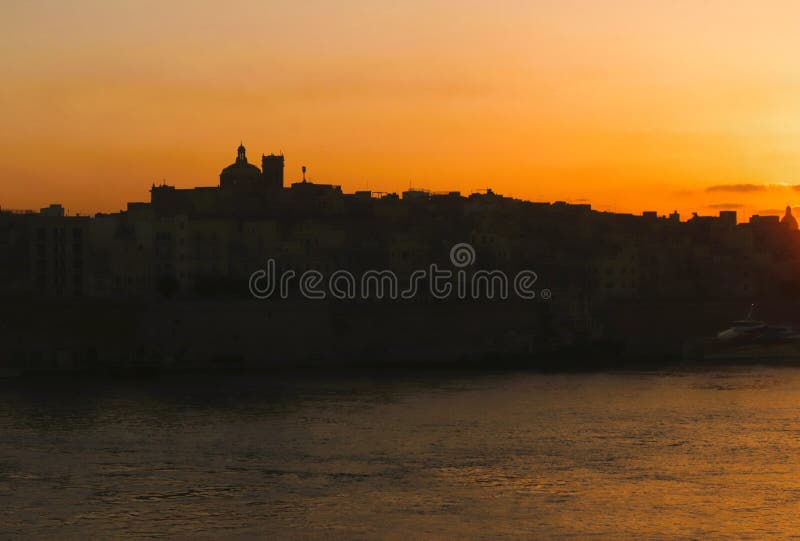 Beautiful Sunset Behind the Skyline in Valletta, Malta Stock Image ...