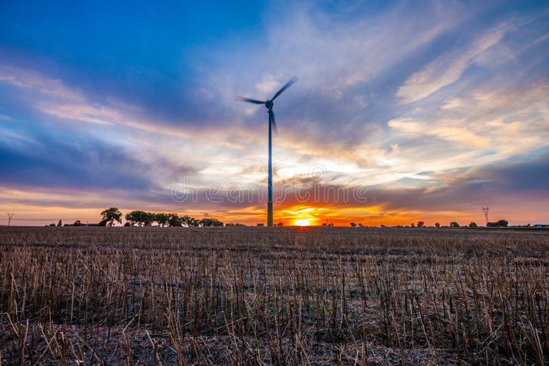 Beautiful Sunset Behind the Windmills Stock Image - Image of production ...