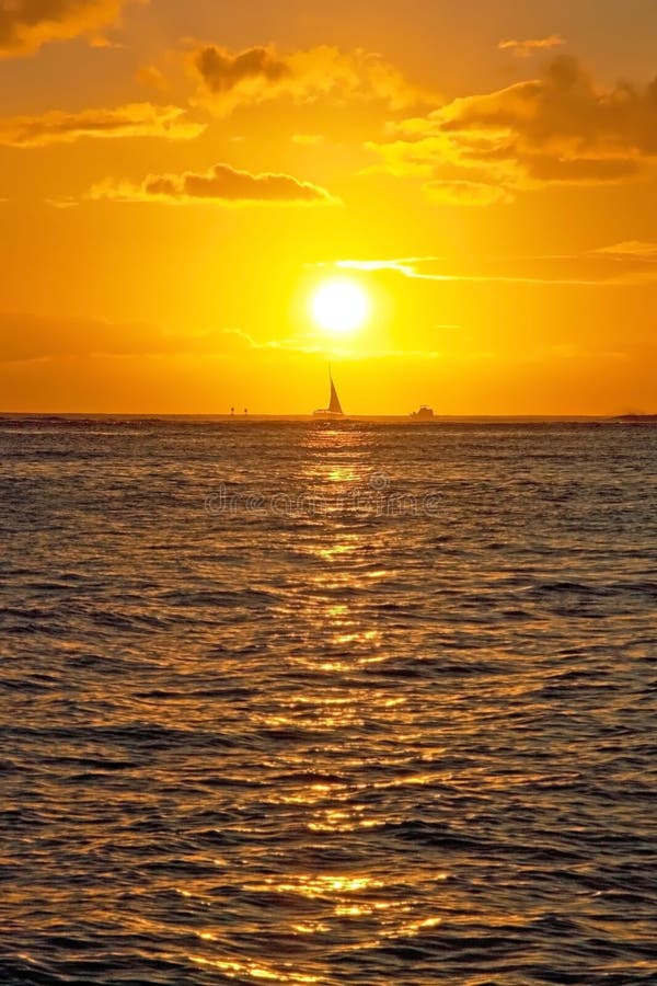Beautiful Sunset with Boat on Ocean on Hawaii Stock Image - Image of ...