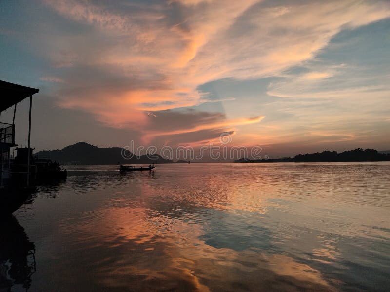 Beautiful Sunset with Boats Around in Brahmaputra Stock Photo - Image ...