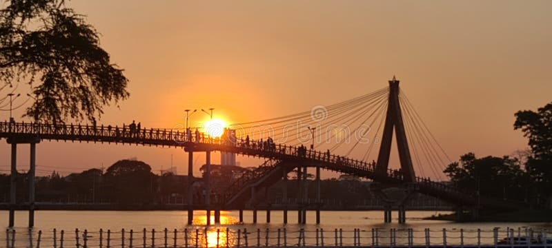 Beautiful Sunset by the Bridge in the Park Sunset View Stock Photo ...