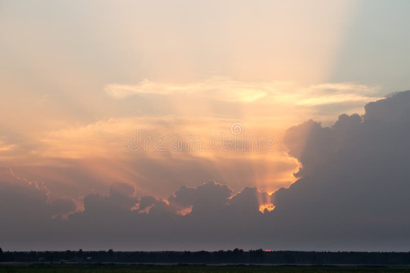 Beautiful Sunset, Bright Setting Sun and Interesting Clouds Stock Image ...