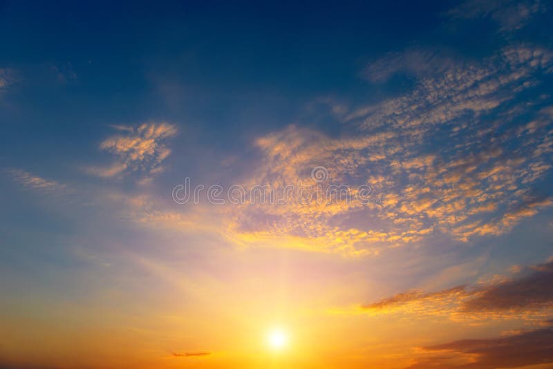 Beautiful Sunset with Bright Sun and Blue Sky Stock Image - Image of ...