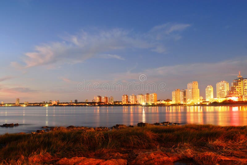Beautiful Sunset at Building Seashore Stock Image - Image of blue ...