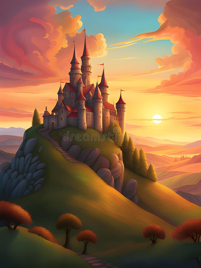 A Beautiful Sunset with a Castle in the Forest, Ai Generated Stock ...