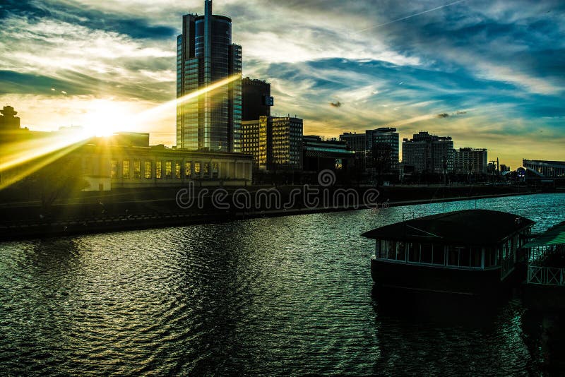 Beautiful Sunset in the City on the Shore Stock Photo - Image of scene ...