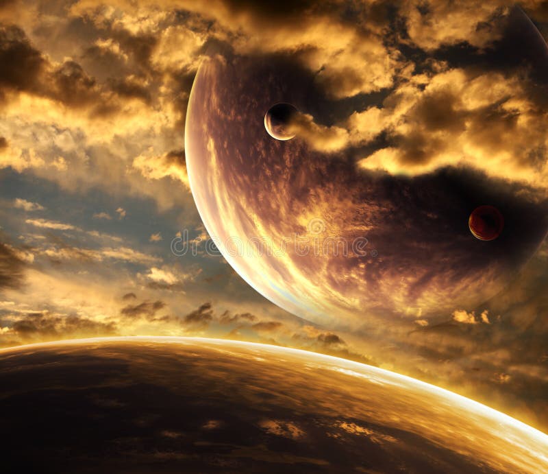 Beautiful Sunset, Cloud and Planet Stock Illustration - Illustration of ...