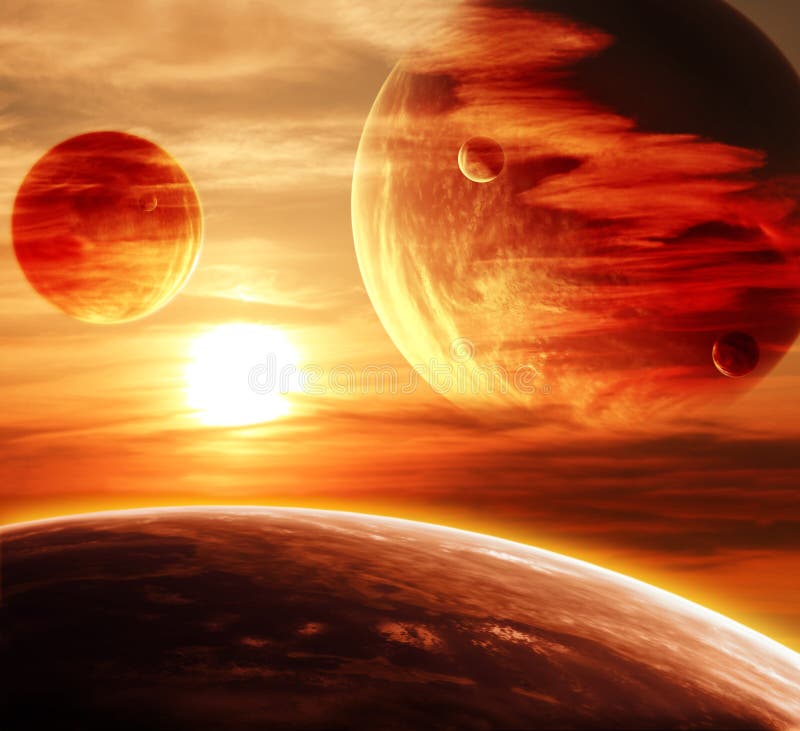 Beautiful Sunset, Cloud and Planet Stock Illustration - Illustration of ...