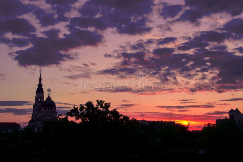 Beautiful sunset in city stock photo. Image of church - 43520210