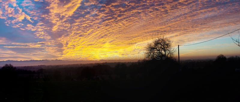 Beautiful Sunset in the Countryside with Orange Sky Stock Image - Image ...