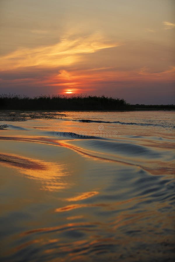 Beautiful Sunset on Danube Delta Stock Image - Image of reservation ...
