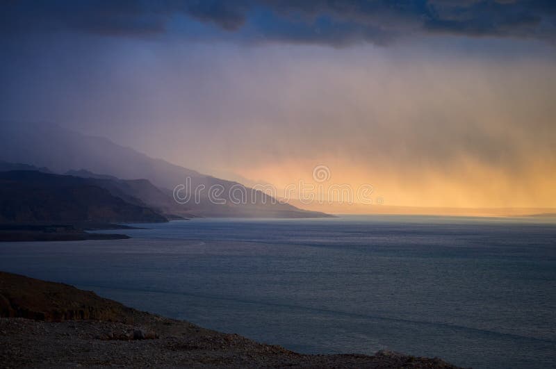 Beautiful Sunset at Dead Sea, Jordan. Salt Beach Stock Image - Image of ...