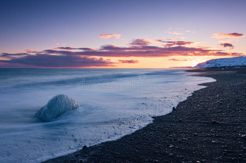 Beautiful Sunset in Diamond Beach (South Iceland) Stock Image - Image ...