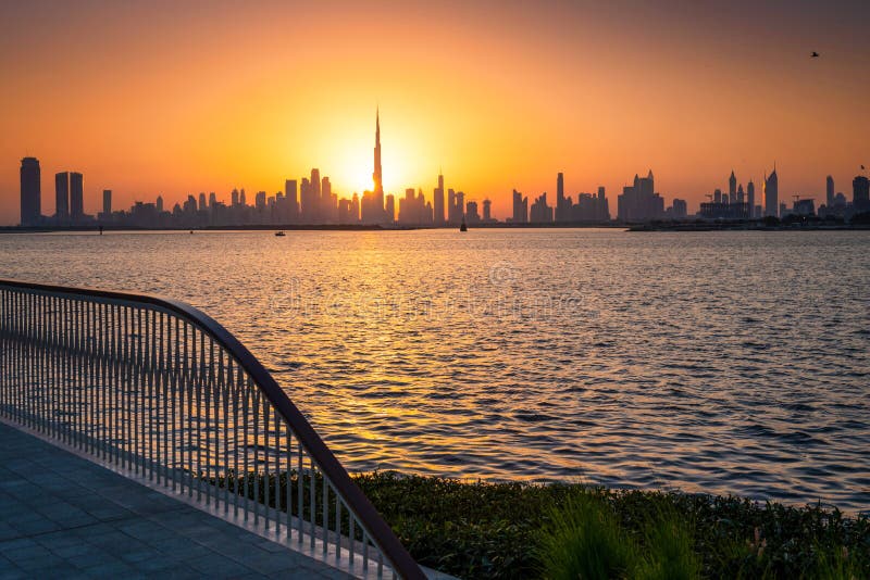 Beautiful Sunset in Dubai from the Creek Harbor Stock Image - Image of ...