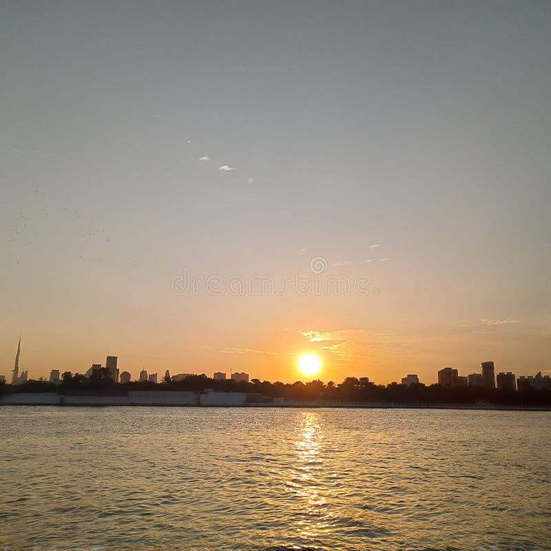 Beautiful Sunset on Dubai Creek Harbour Stock Image - Image of creek ...