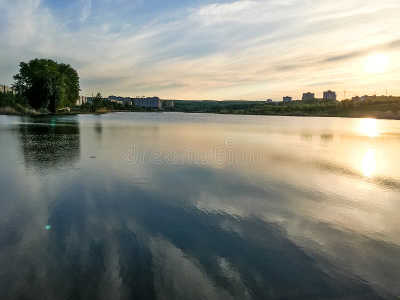 Beautiful Sunset Evening Sky with a Setting Sun Stock Image - Image of ...