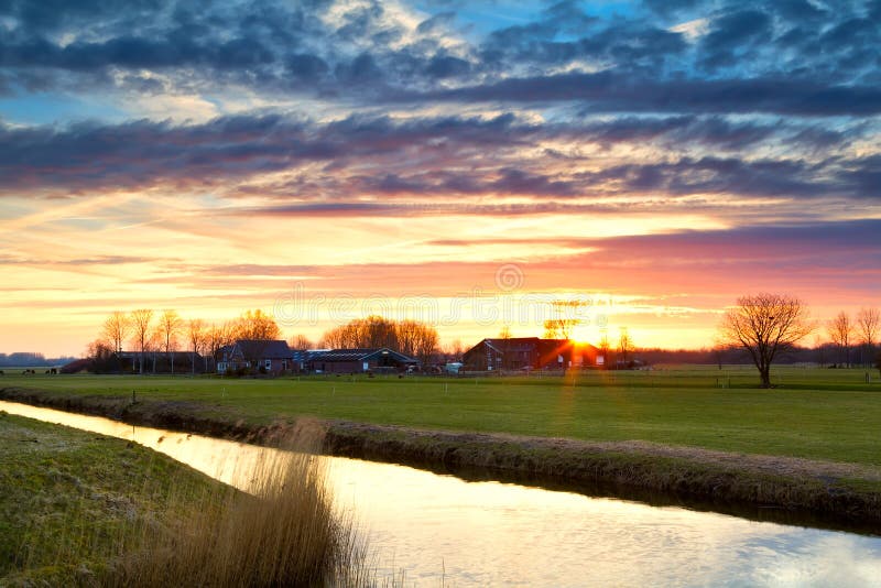Beautiful Sunset in Farmland Stock Image - Image of river, horizon ...