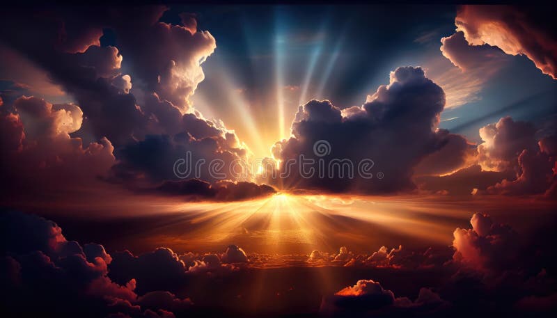 Beautiful Sunset with God Rays in the Heaven and Clouds Stock ...