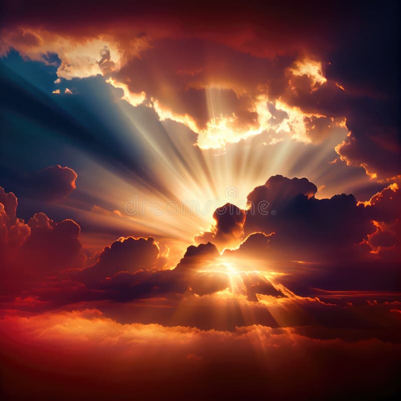 Beautiful Sunset with God Rays in the Heaven and Clouds Stock ... Beautiful Sunset with God Rays in the Heaven and Clouds Stock ...