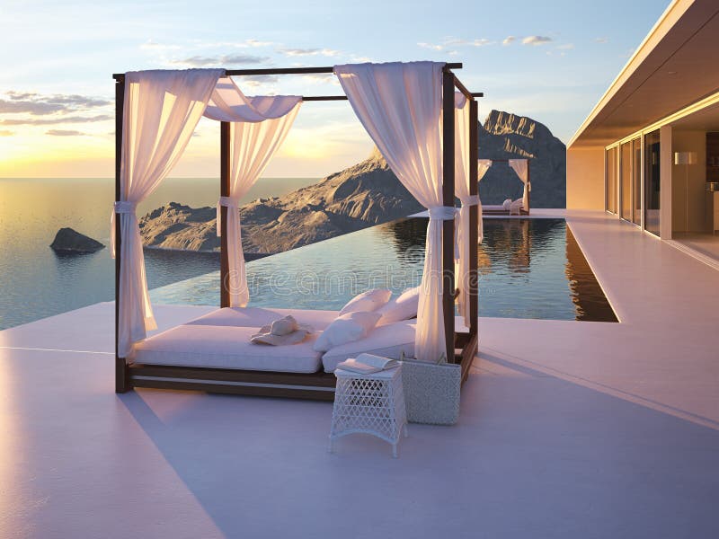 Beautiful Sunset at the Infinity Pool. 3d Rendering Stock Illustration ...